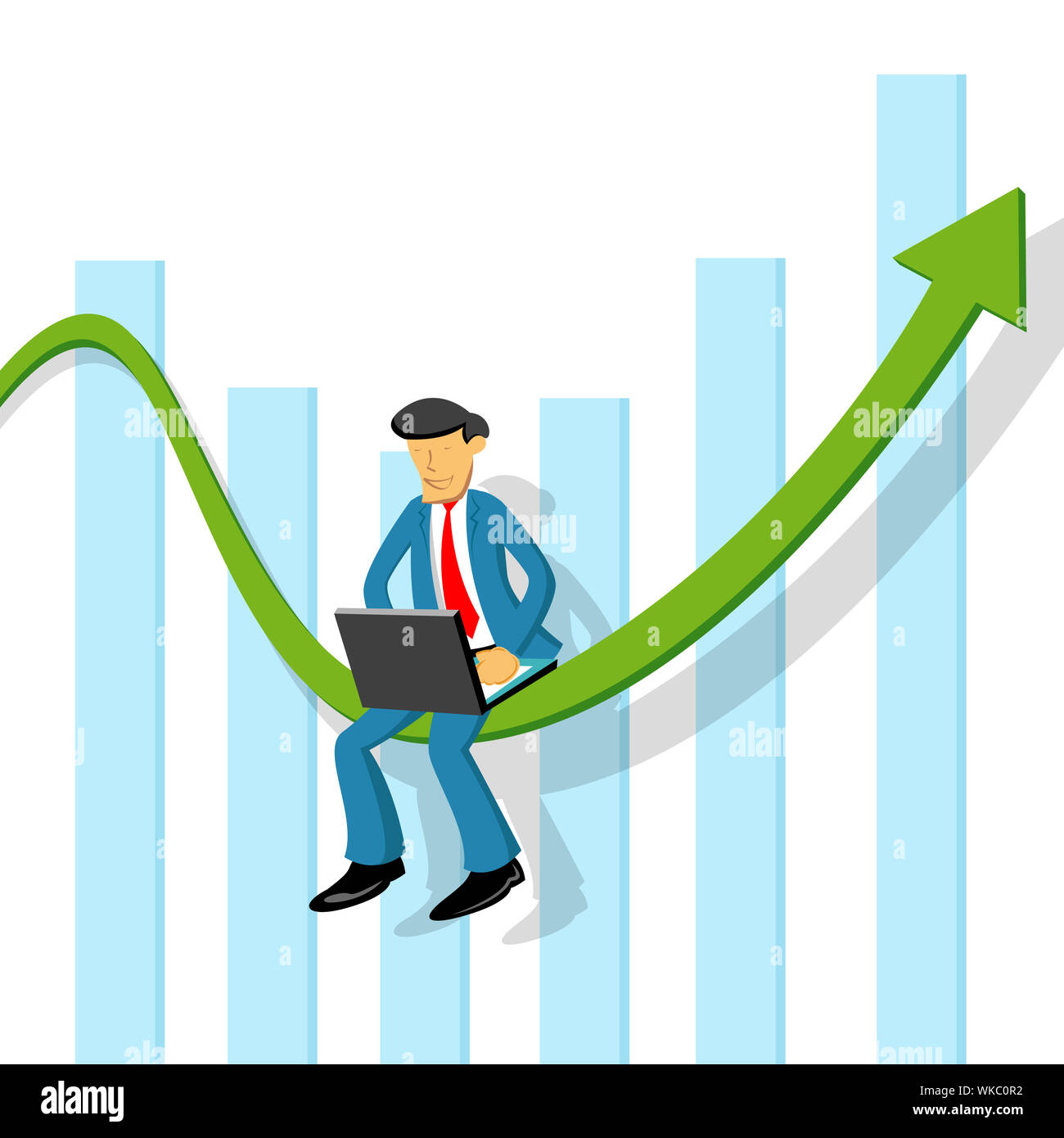illustration of business man with graph and laptop Stock Photo - Alamy