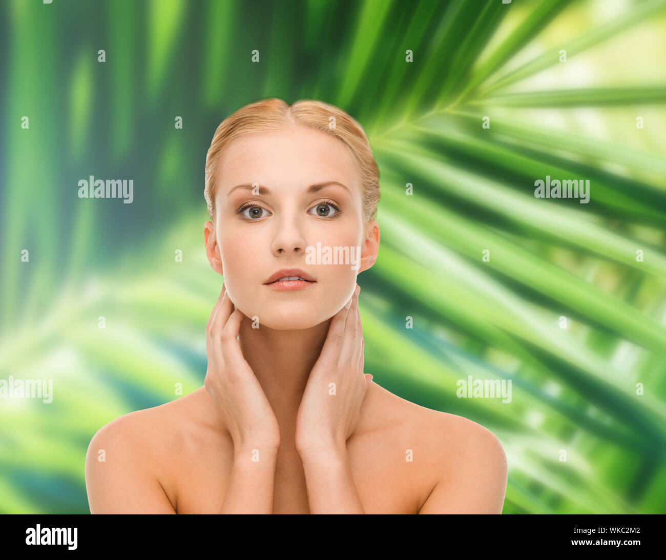 Beauty And Spa Concept Face Of Beautiful Woman Touching Her Face Skin