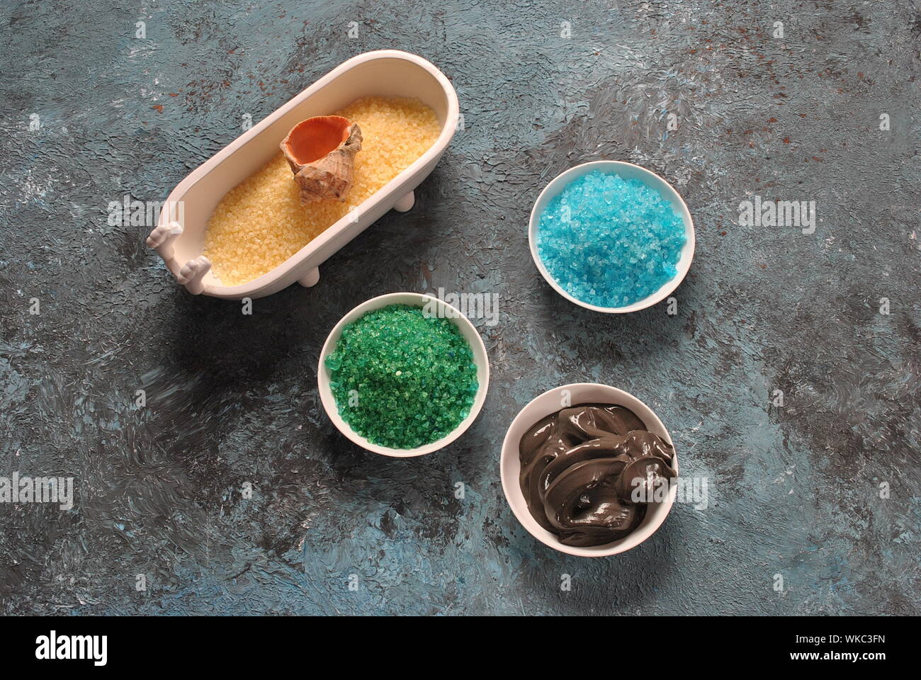 Spa and body care products. Colorful aromatic bath Dead Sea Salt and ...