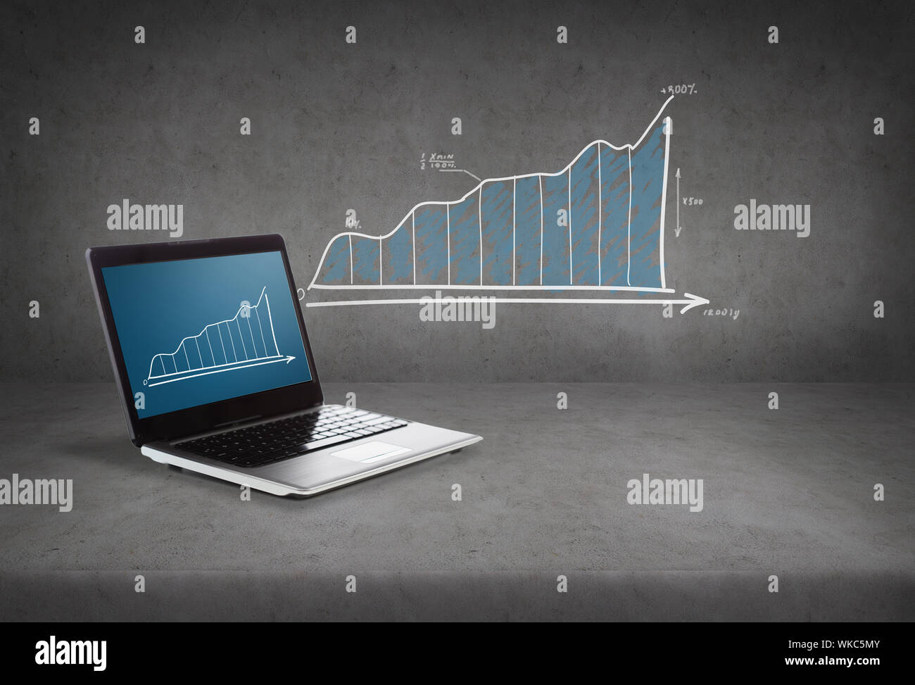 laptop computer with graph on screen Stock Photo - Alamy