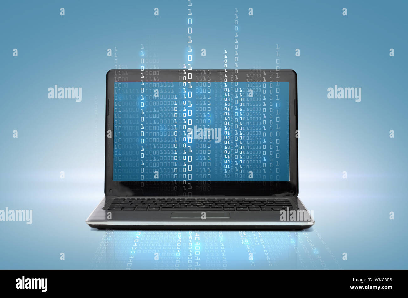 technology and advertisement concept - laptop computer with code on ...