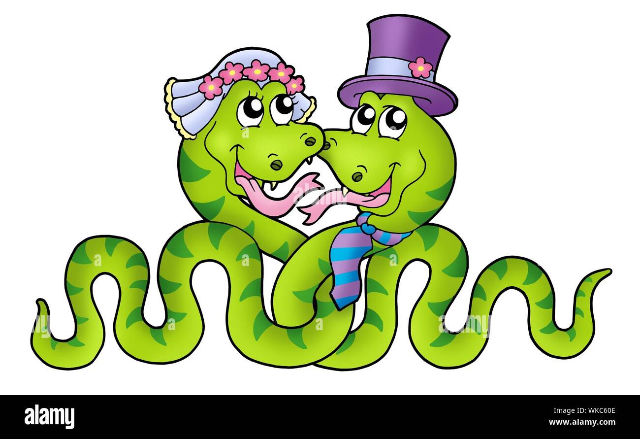 Wedding with cute snakes - color illustration Stock Photo - Alamy