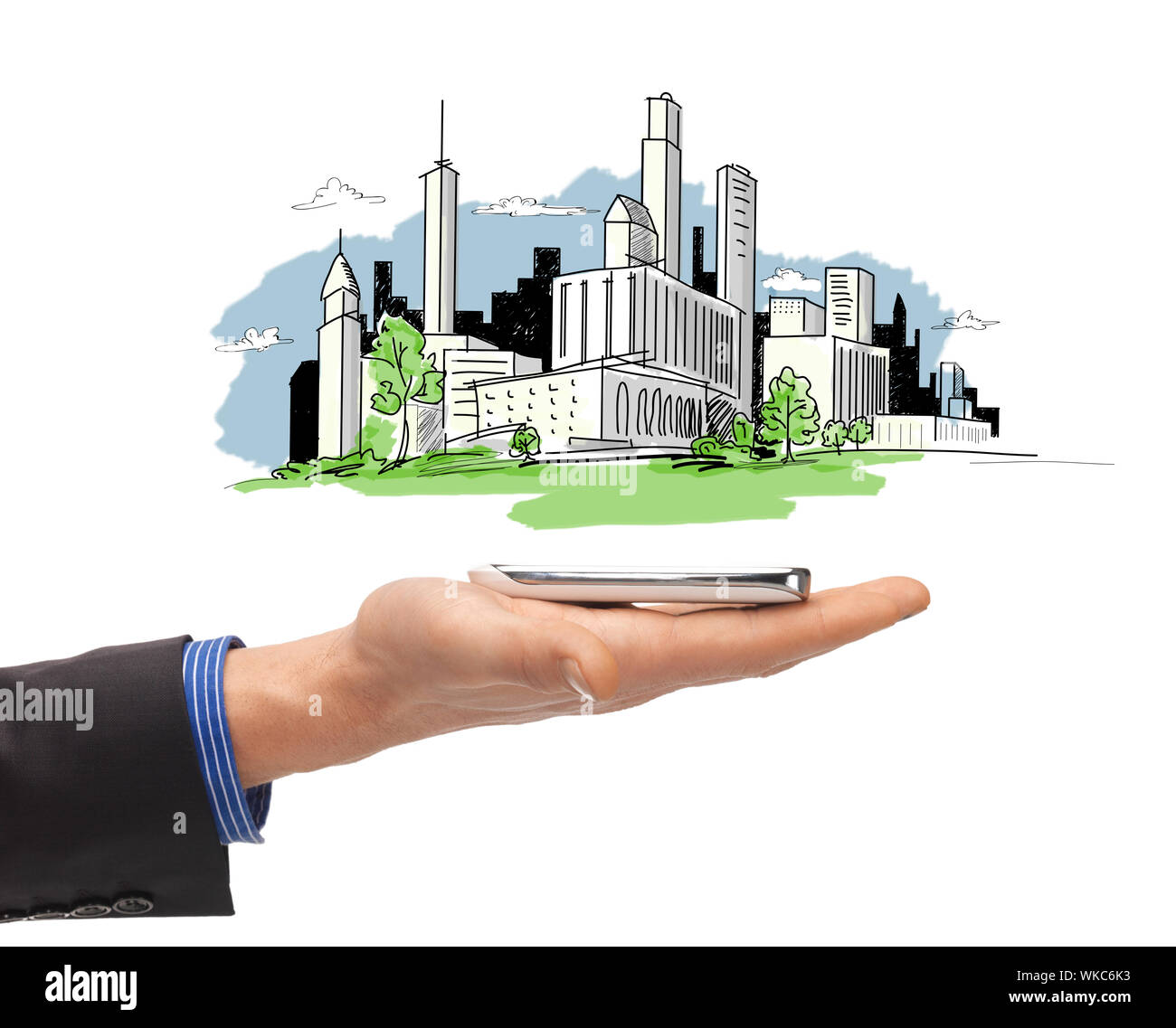 City holding smartphone Cut Out Stock Images & Pictures - Alamy