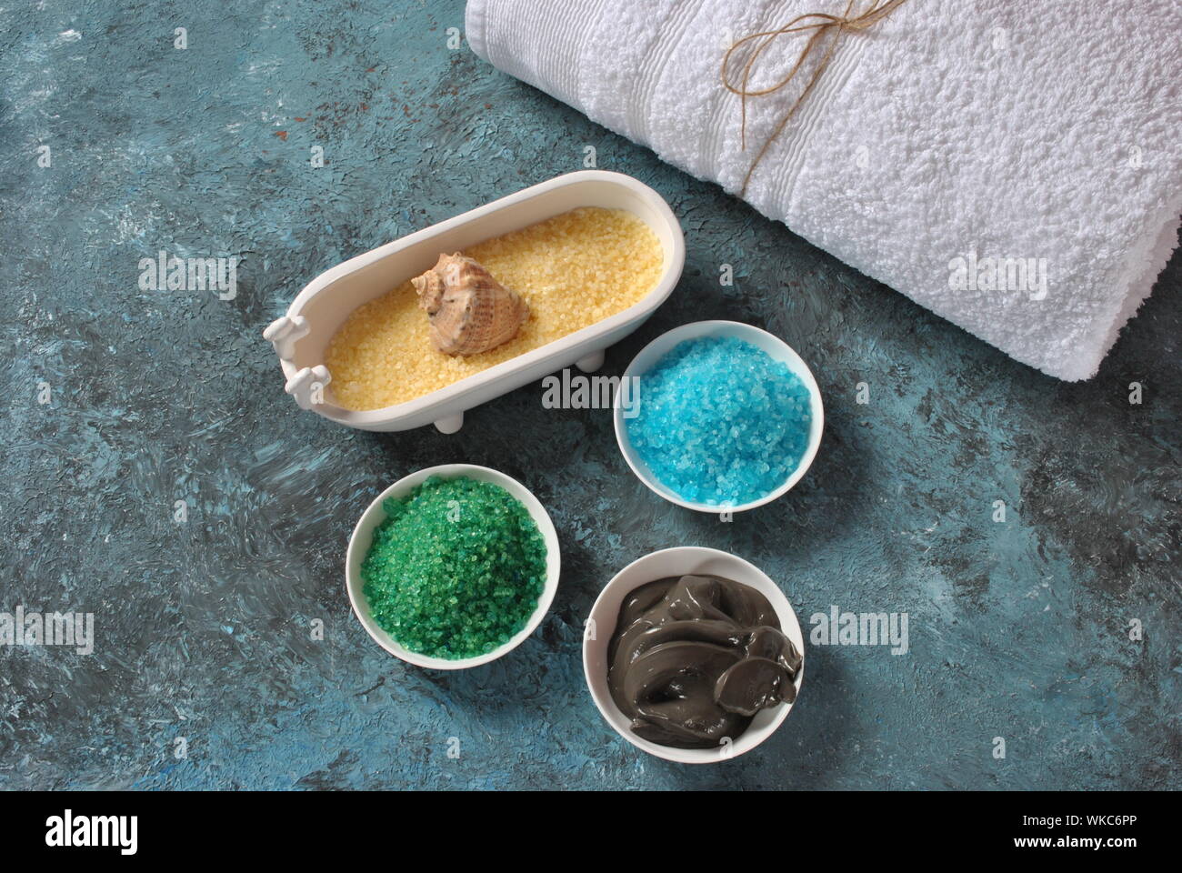 Spa and body care products. Colorful aromatic bath Dead Sea Salt and ...
