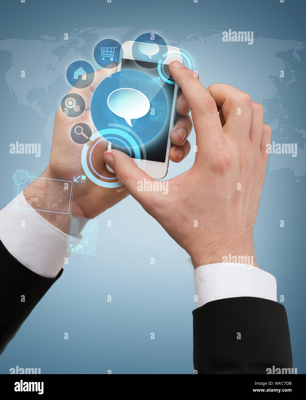 business, internet and technology concept - businessman touching screen ...