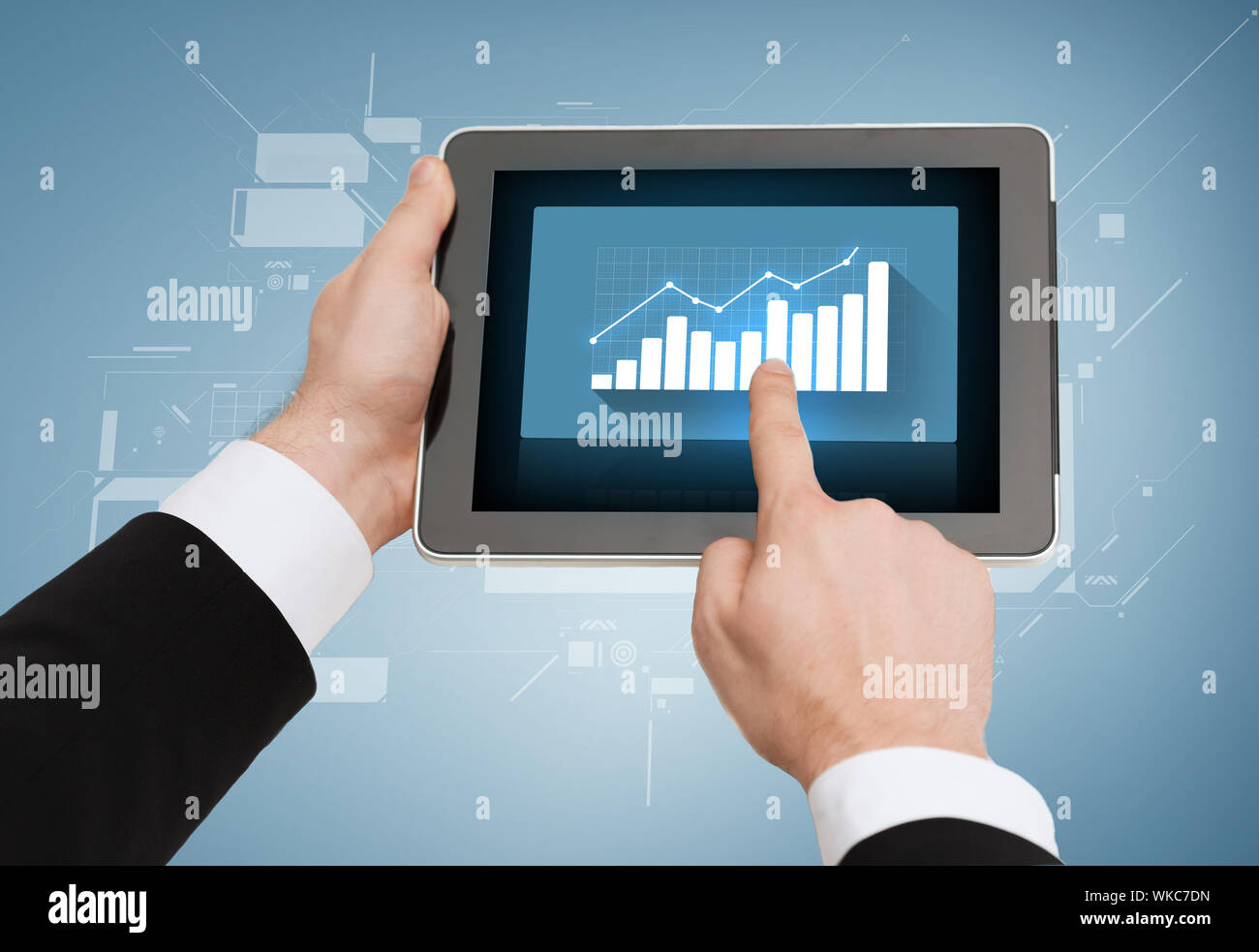 business, internet, economics and technology concept - close up of man ...