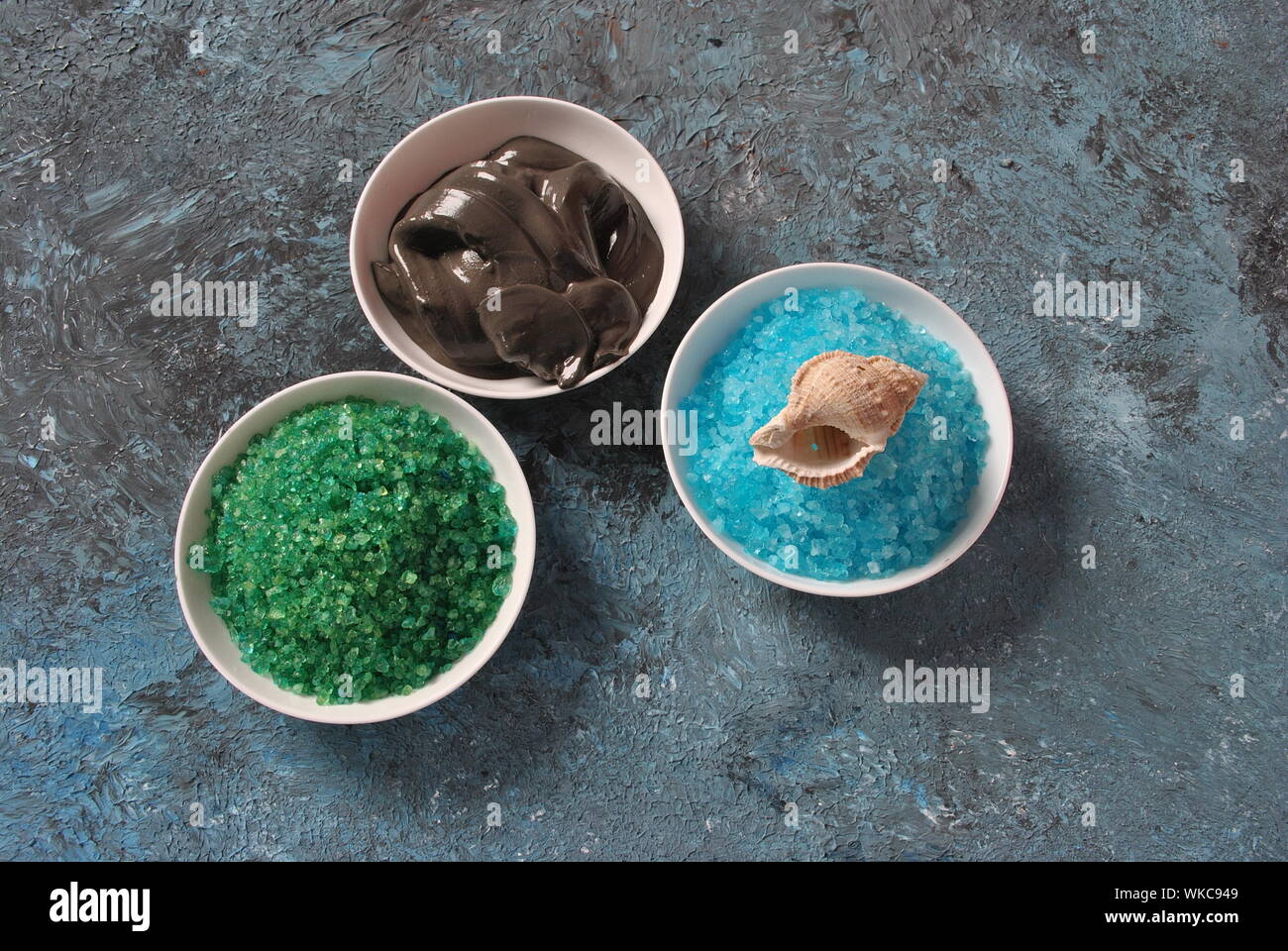 Spa and body care products. Colorful aromatic bath Dead Sea Salt and ...