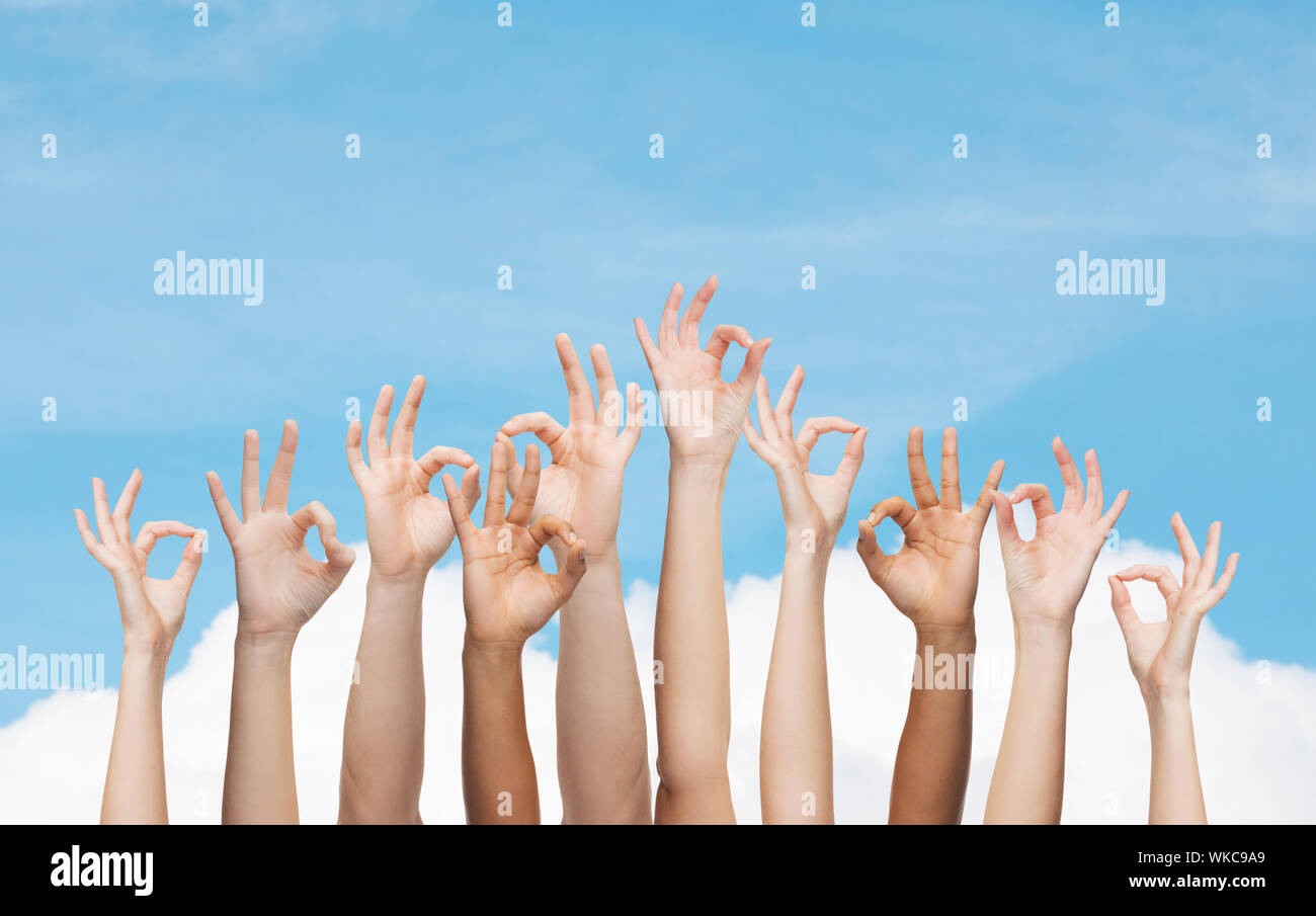 gesture and body parts concept - human hands showing ok sign Stock ...