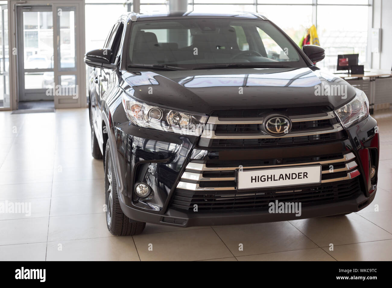 Russia, Izhevsk - July 21, 2019: New cars in the Toyota showroom ...