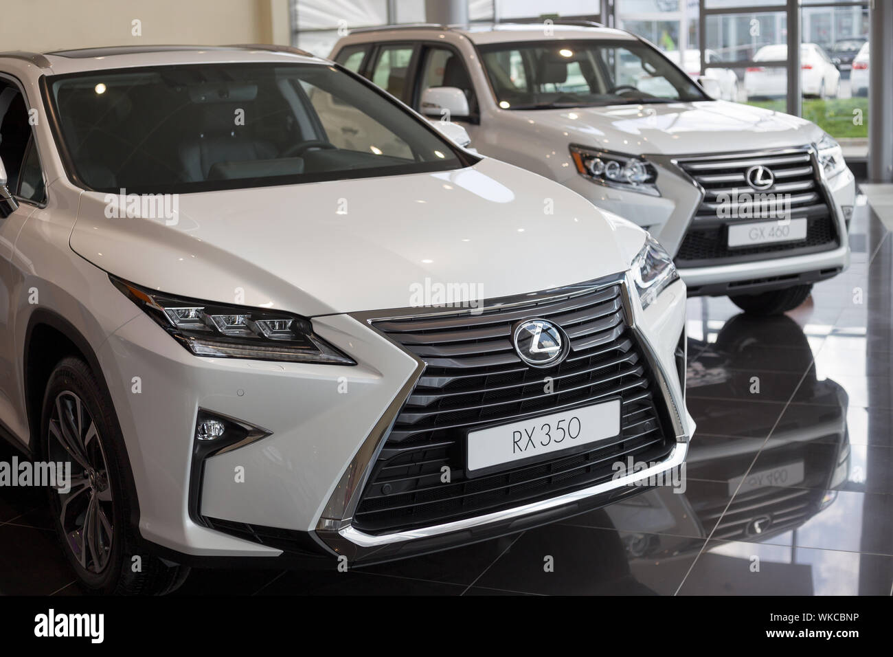 Russia, Izhevsk - July 21, 2019: Lexus showroom. New modern prestigious ...