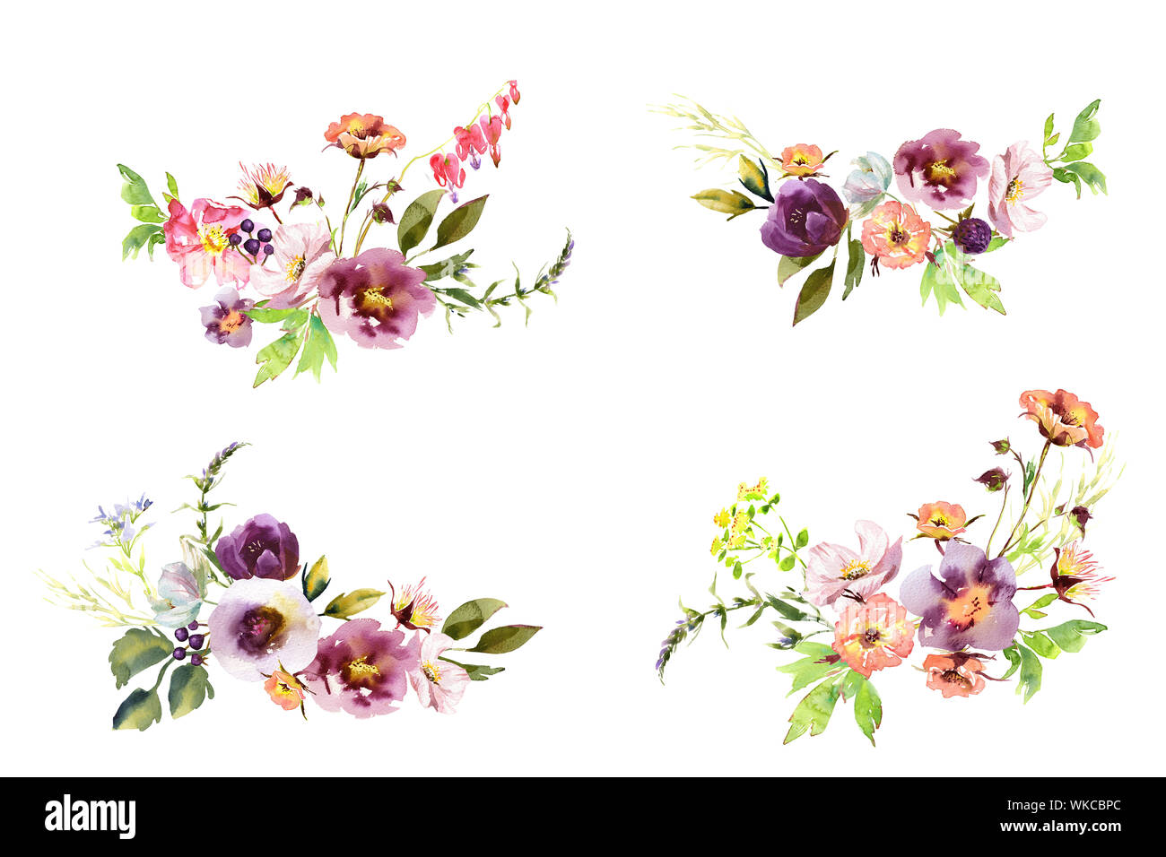 Collection Wedding bridal romanric rustic warm bouquet. Hand drawing ...