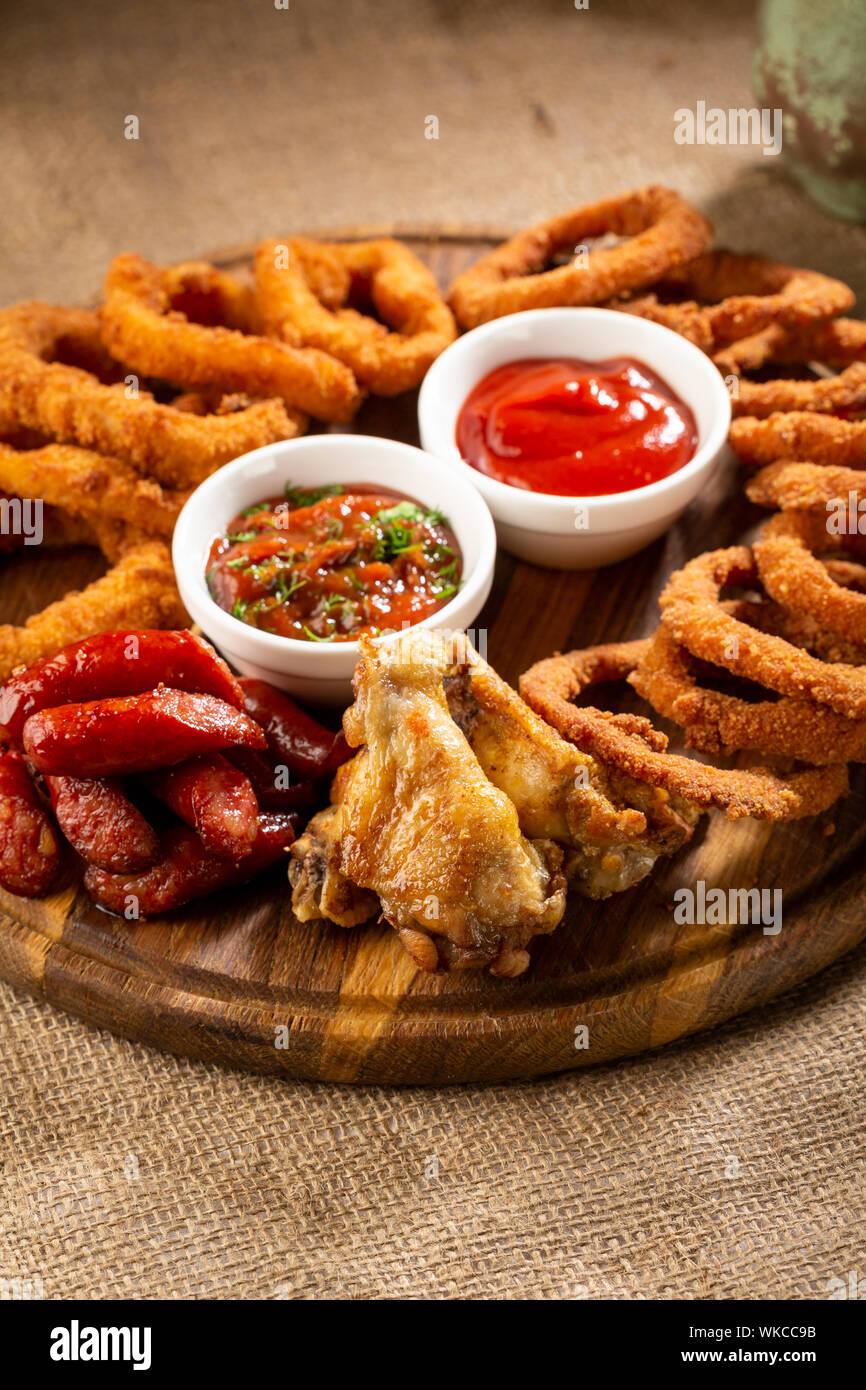 Assortment of beer snack and deep, fast food Stock Photo - Alamy