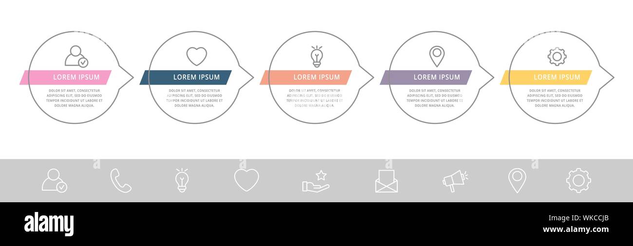 Modern vector infographic flat line template circles for five label ...