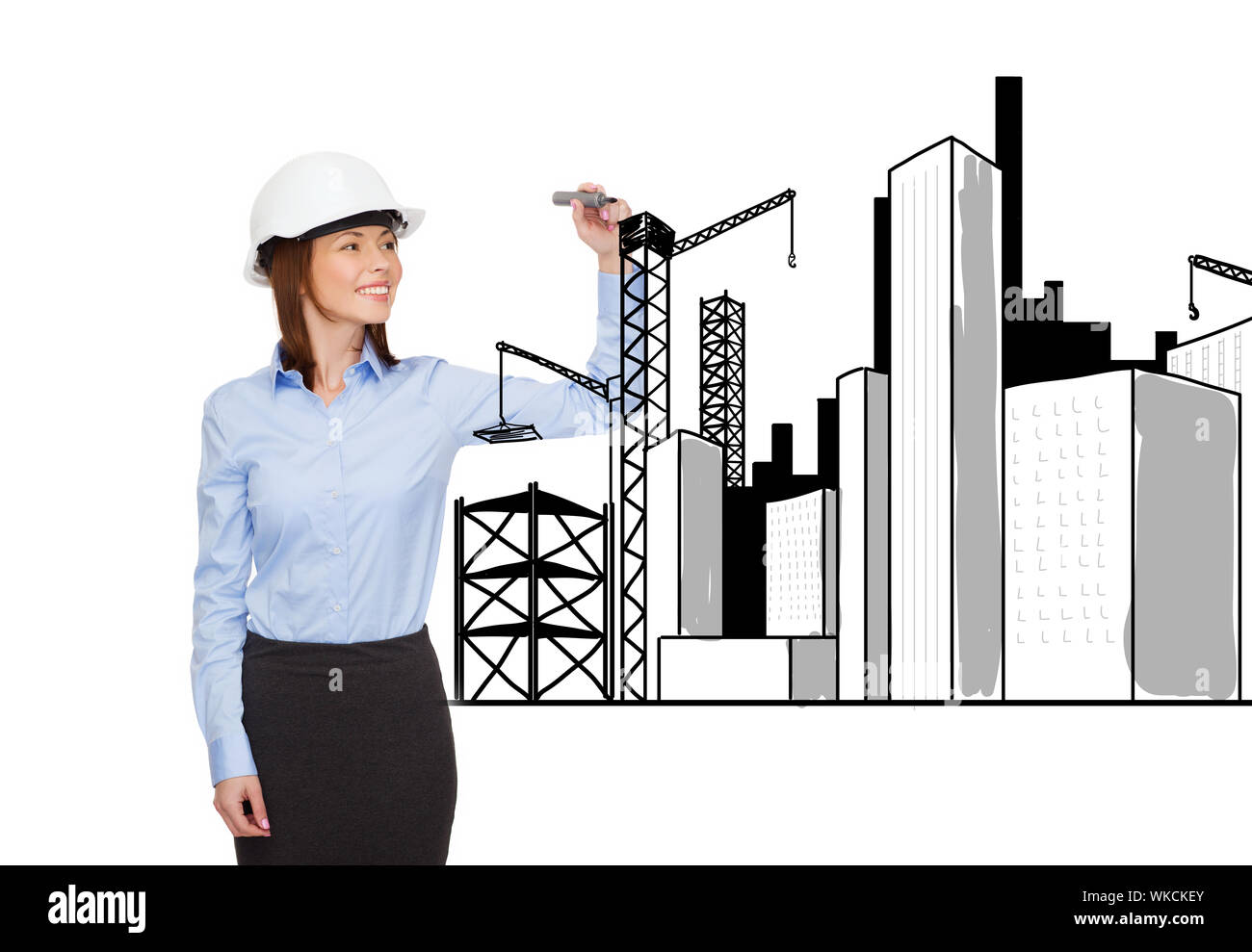 building, developing, consrtuction and architecture concept - smiling ...