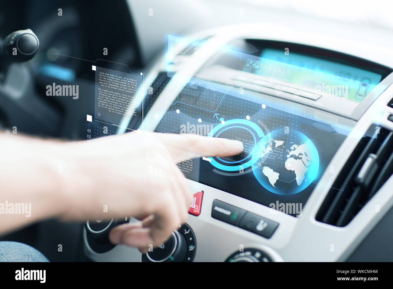 transportation and vehicle concept - man using car control panel Stock ...