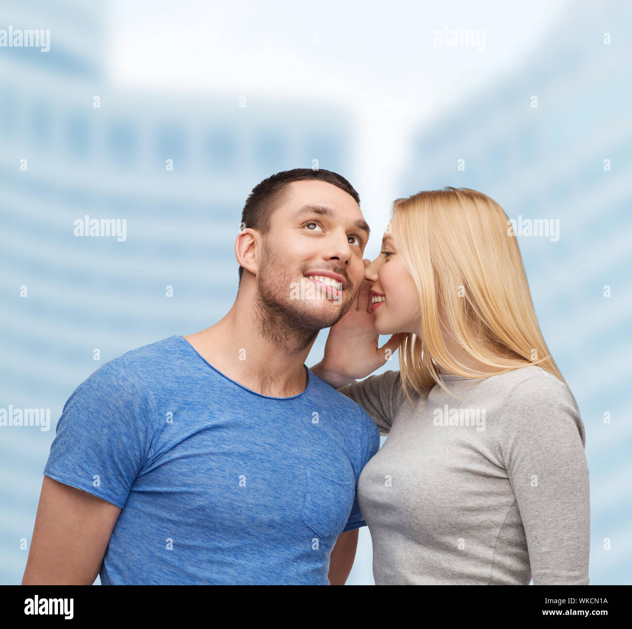 relationships, love and couple concept - smiling girlfriend telling ...