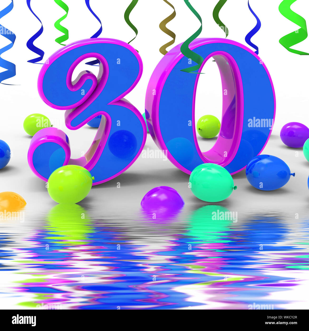 Number Thirty Party Displaying Decorated Party Or Colourful Garlands ...