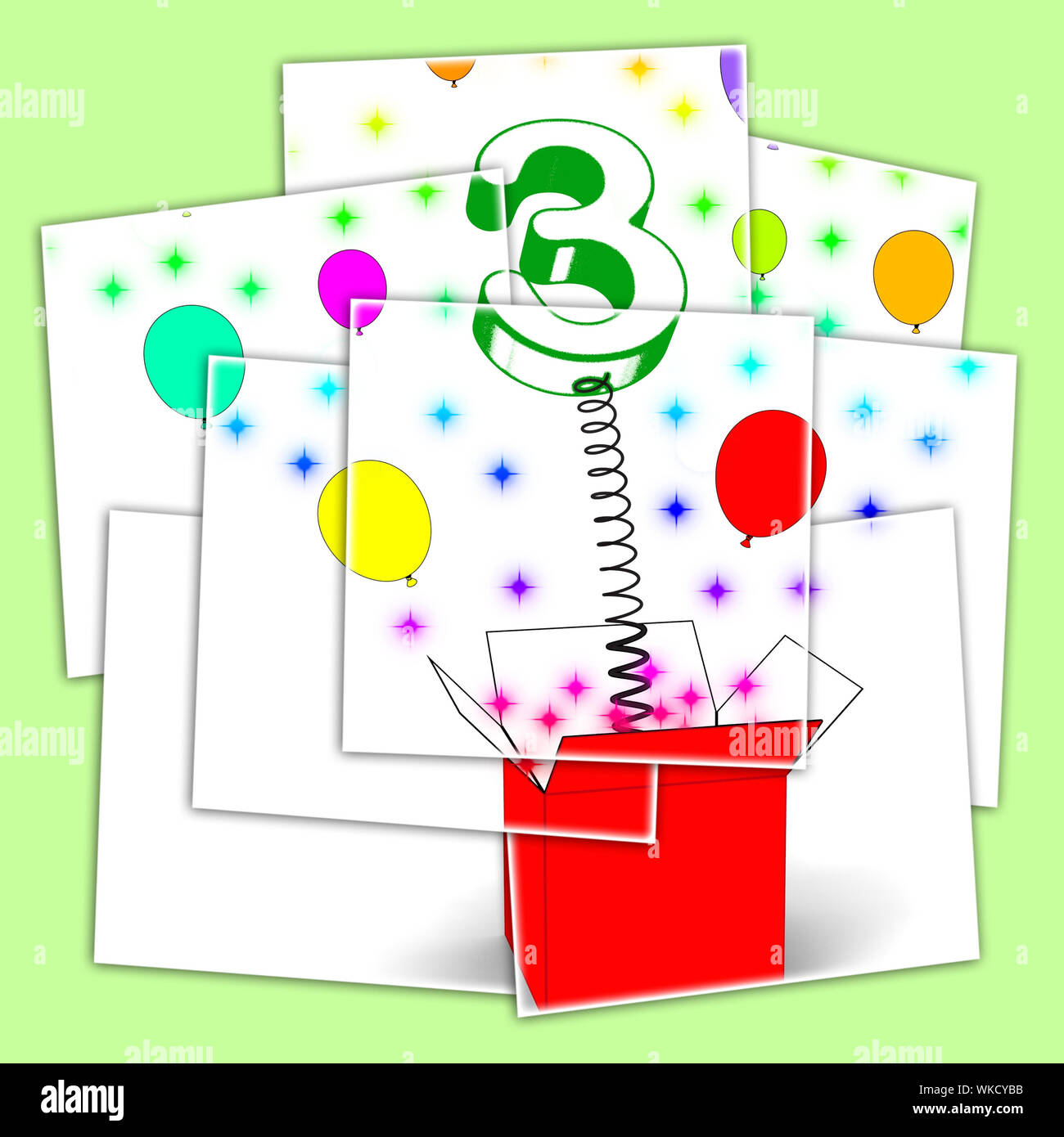 Number Three Surprise Box Displaying Celebration And Colourful Balloons ...