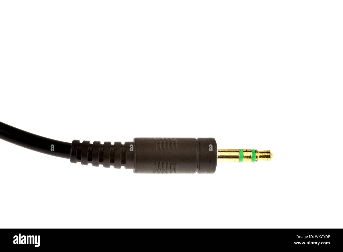 A jack plug and black cable against a white background Stock Photo - Alamy