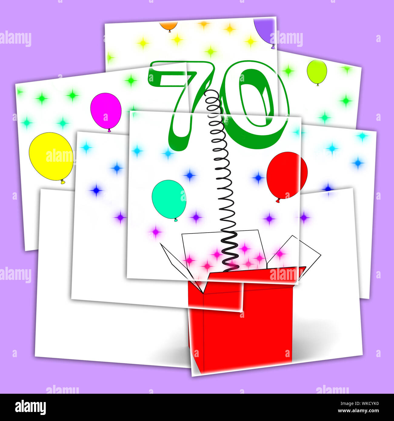 Number Seventy Surprise Box Displaying Sparkling Balloons And Confetti ...