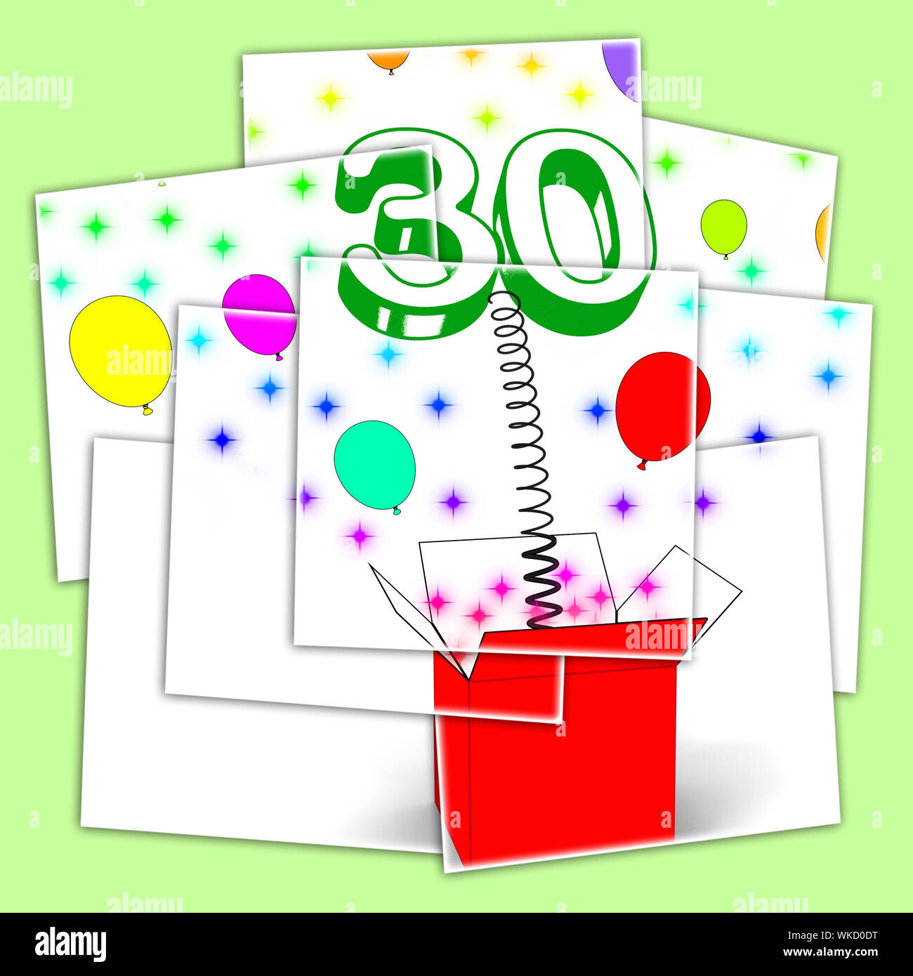 Number Thirty Surprise Box Displaying Sparks And Balloons Explosion ...