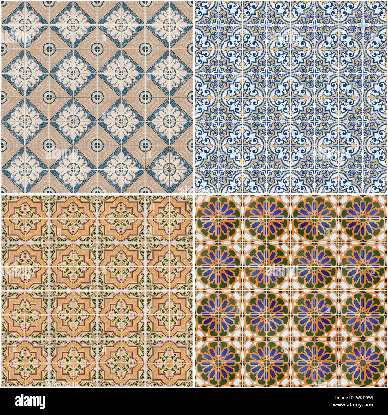 Set of four ceramic tiles patterns, vintage wall decoration Stock Photo ...
