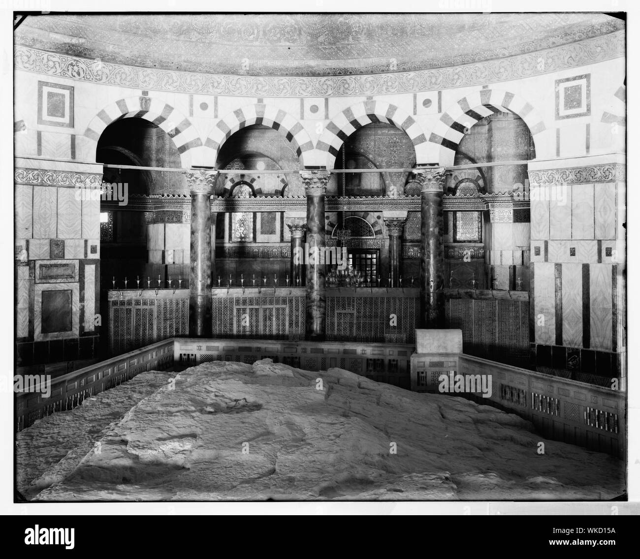 Jerusalem (El-Kouds). The Rock in Mosque of Omar i.e., Dome of the Rock ...