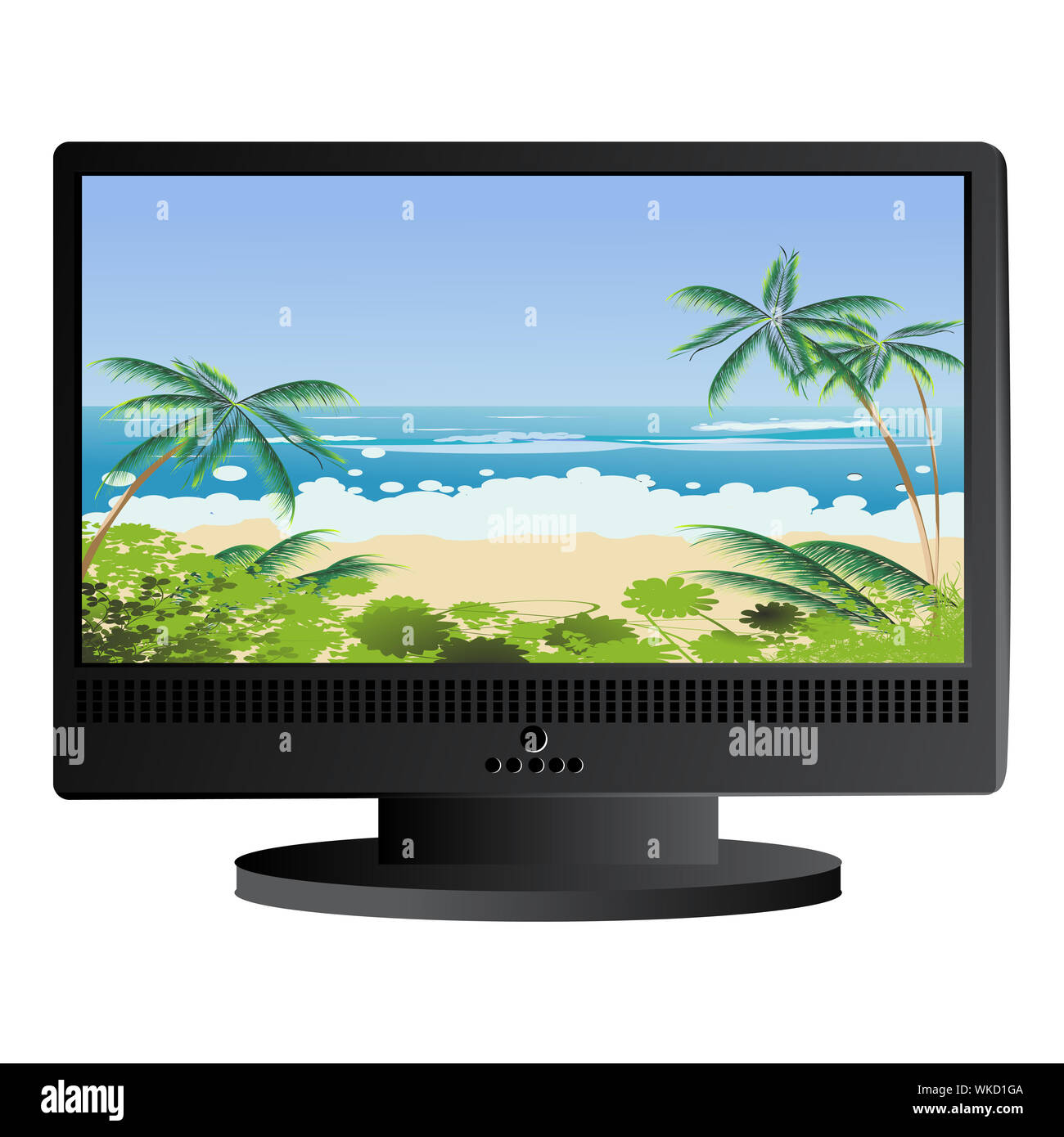 wide screen monitor with tropical beach panorama as background Stock ...