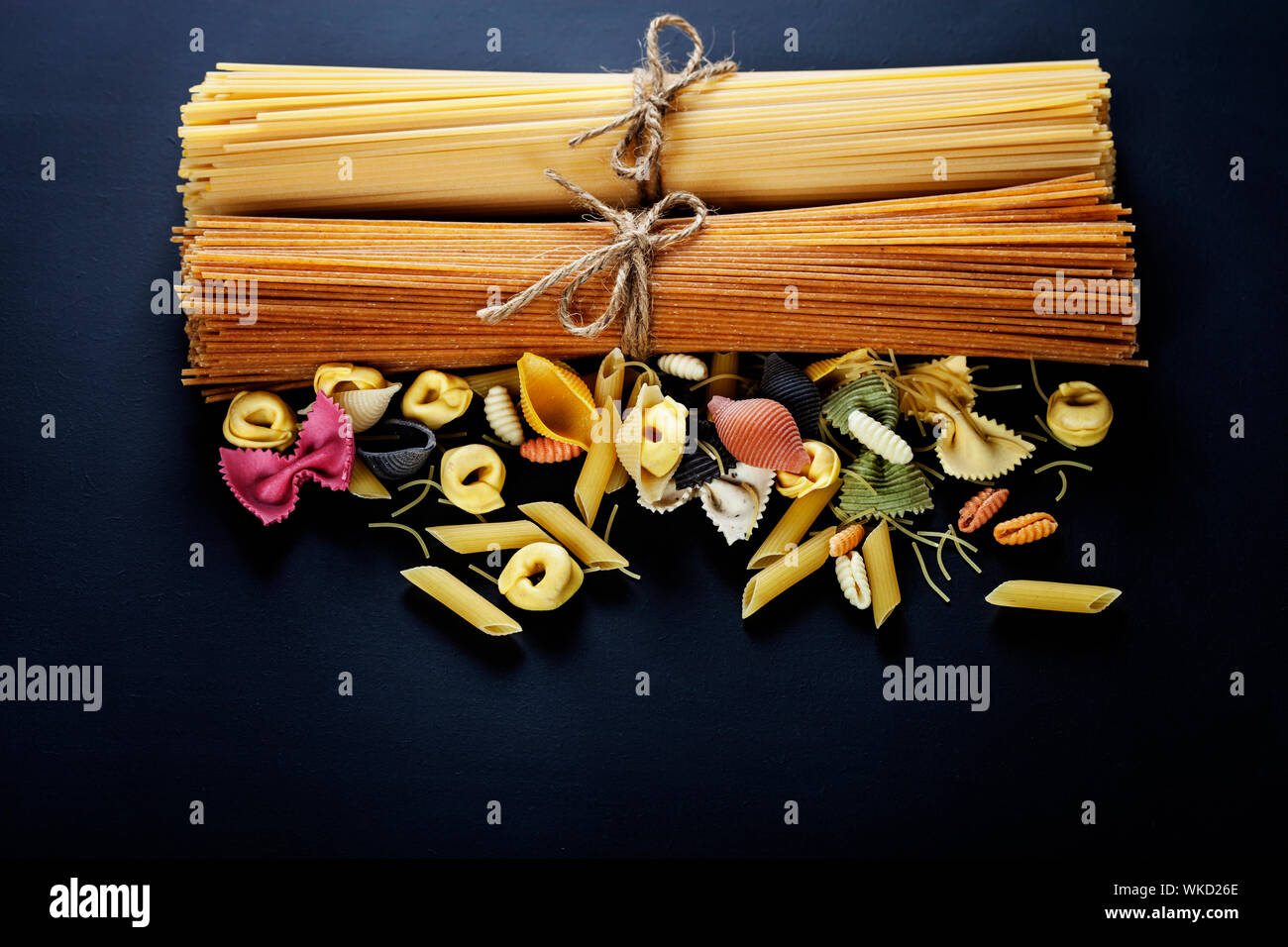 italian pasta, different varieties on dark background Stock Photo - Alamy