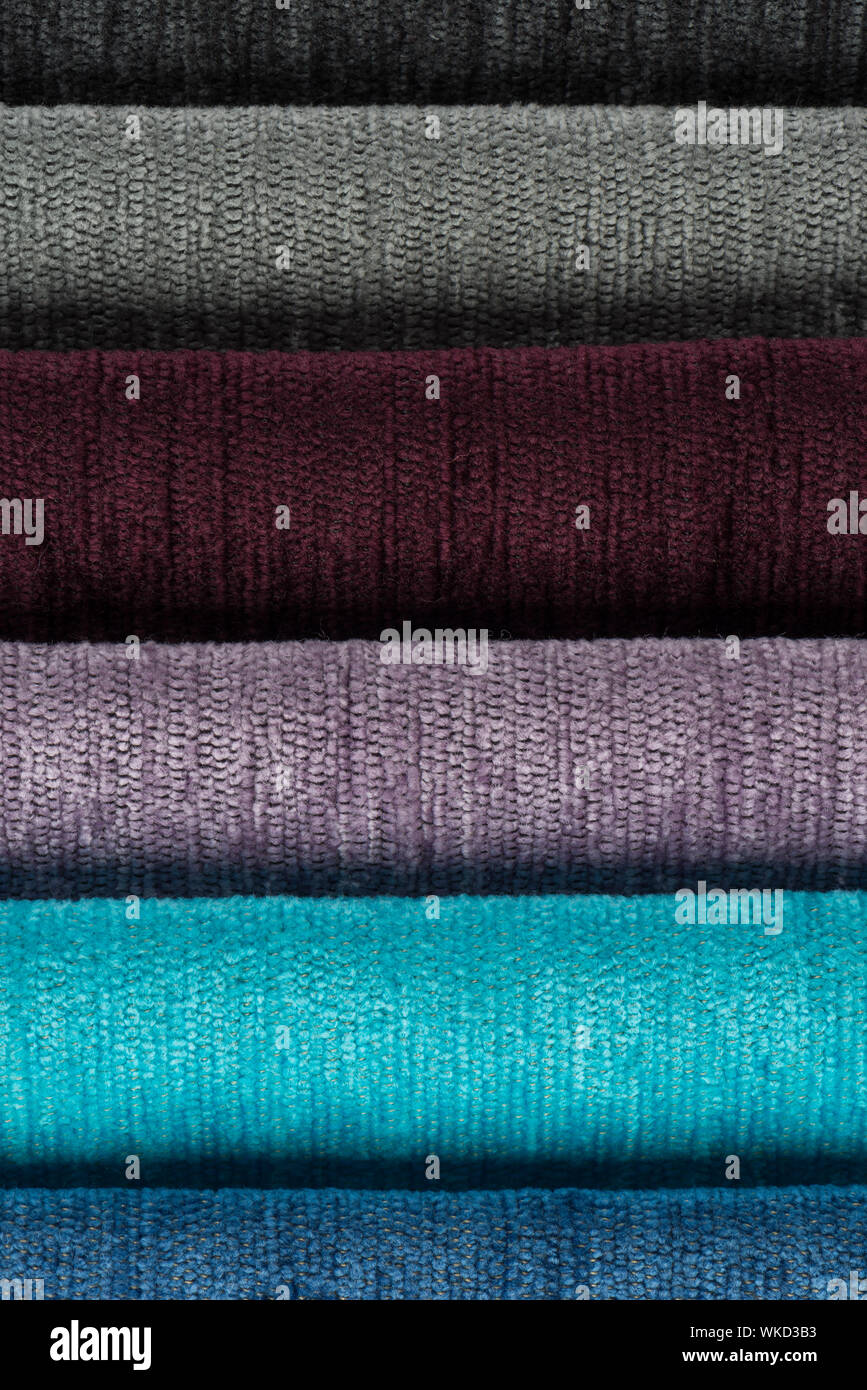 Closeup detail of multi color fabric texture samples Stock Photo - Alamy