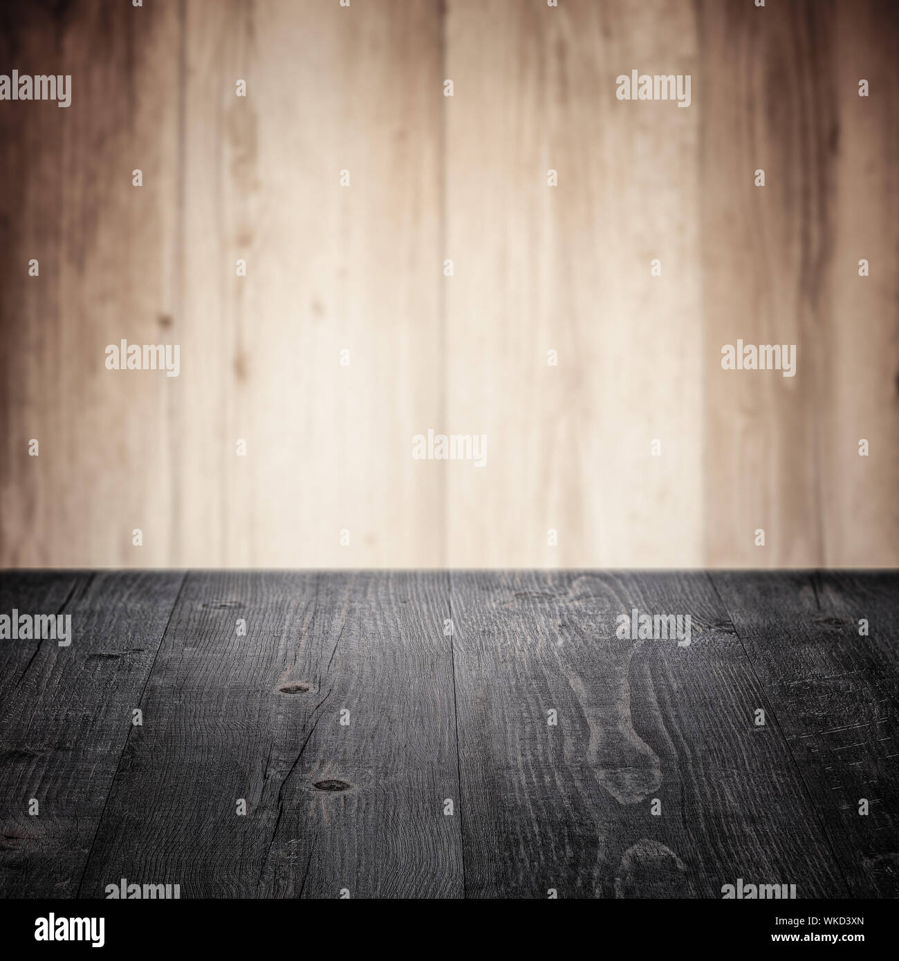 Wood background - table with wooden wall Stock Photo - Alamy