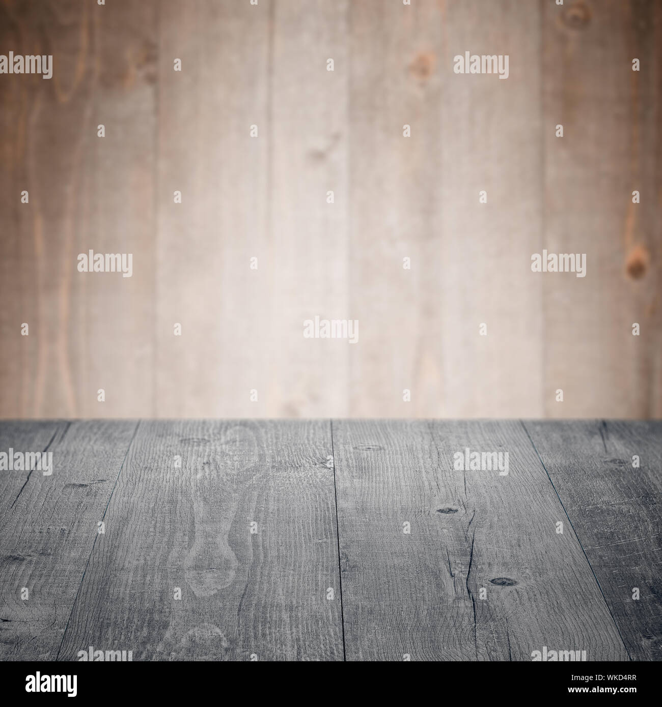 Wood background - table with wooden wall Stock Photo - Alamy