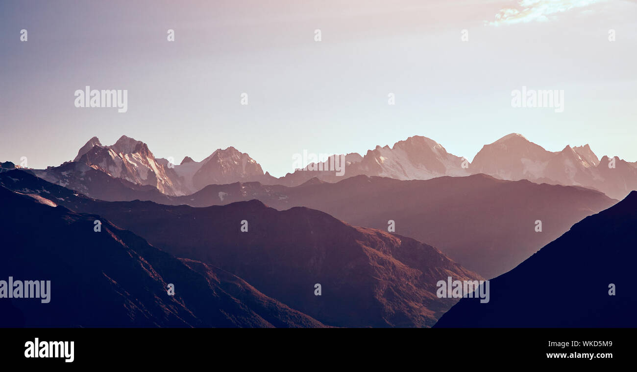 scenic alpine summer landscape at dawn. natural mountain sunrise ...