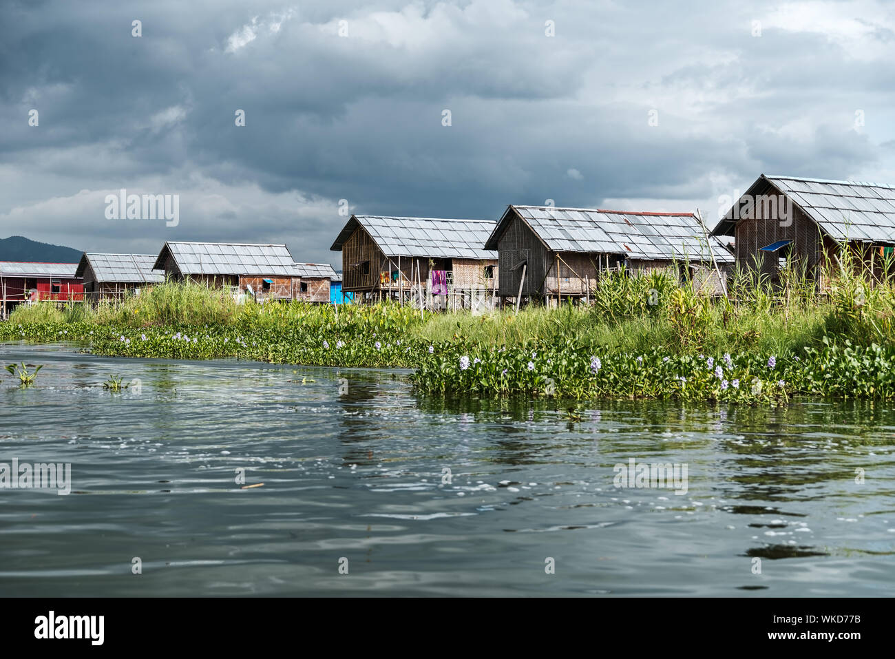 Houses on stilts in Inle lake.The stilts must be high, as the lake ...