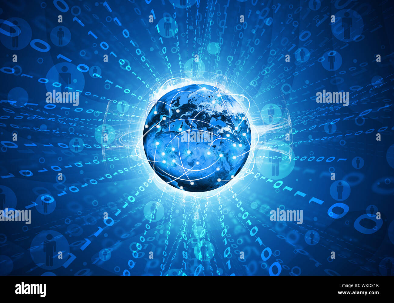 Glowing figures and Earth. Hi-tech technological background. Elements of this image are ...