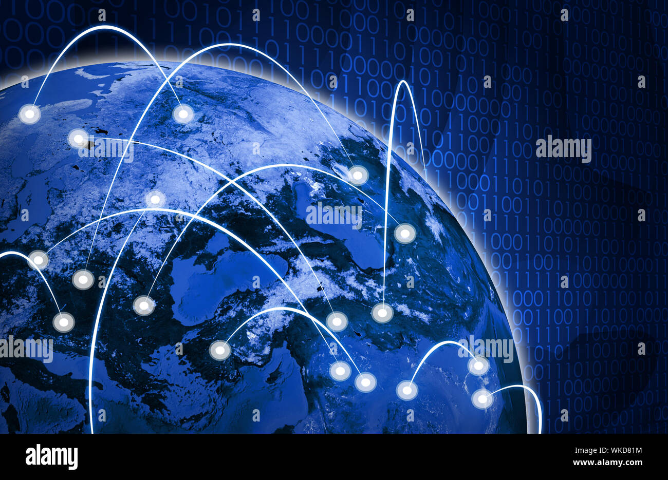 Glowing figures and Earth. Hi-tech technological background. Elements ...