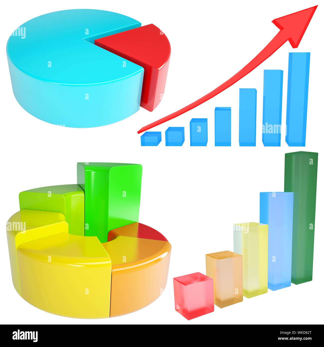 Collection of 3D graphs. Isolated on white background Stock Photo - Alamy