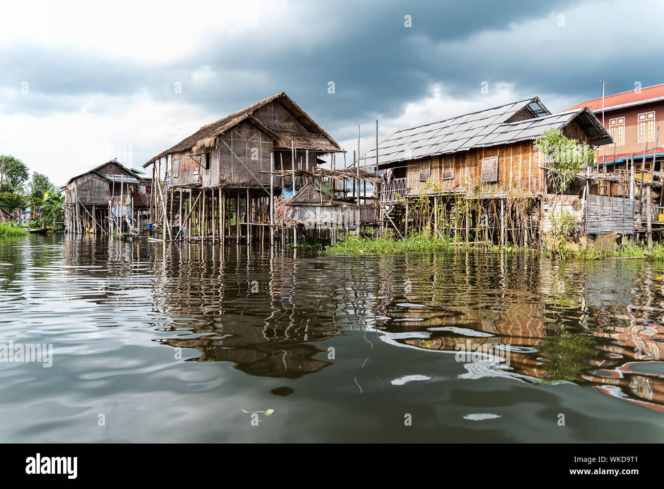 Houses on stilts in Inle lake.The stilts must be high, as the lake ...
