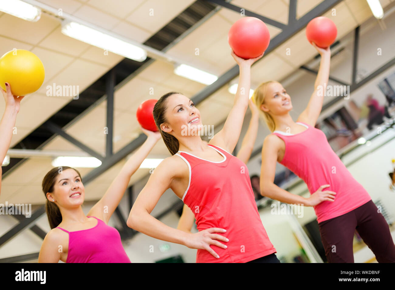 fitness, sport, training, gym and lifestyle concept - group of smiling ...