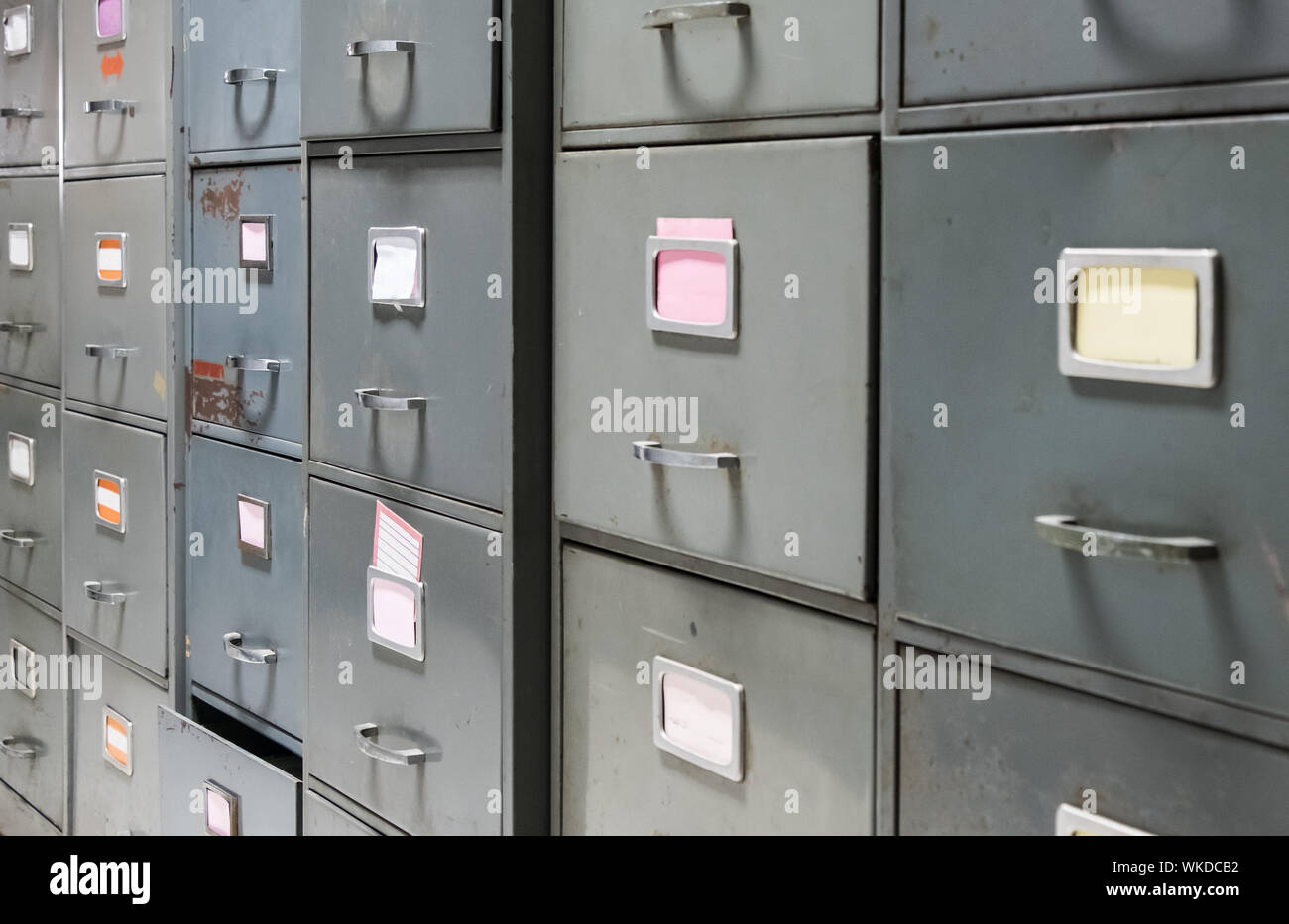Old metal cabinet with the handle for keeping the private document in ...