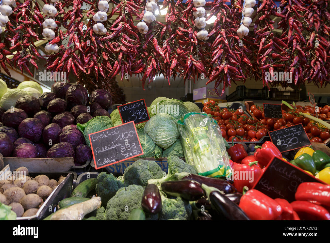 Vegetable stall in the Great Market, Budapest, Hungary Stock Photo - Alamy