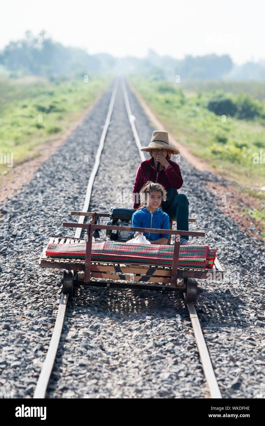 the Railway line of the Bamboo Train near the city centre of Battambang in Cambodia. Cambodia ...