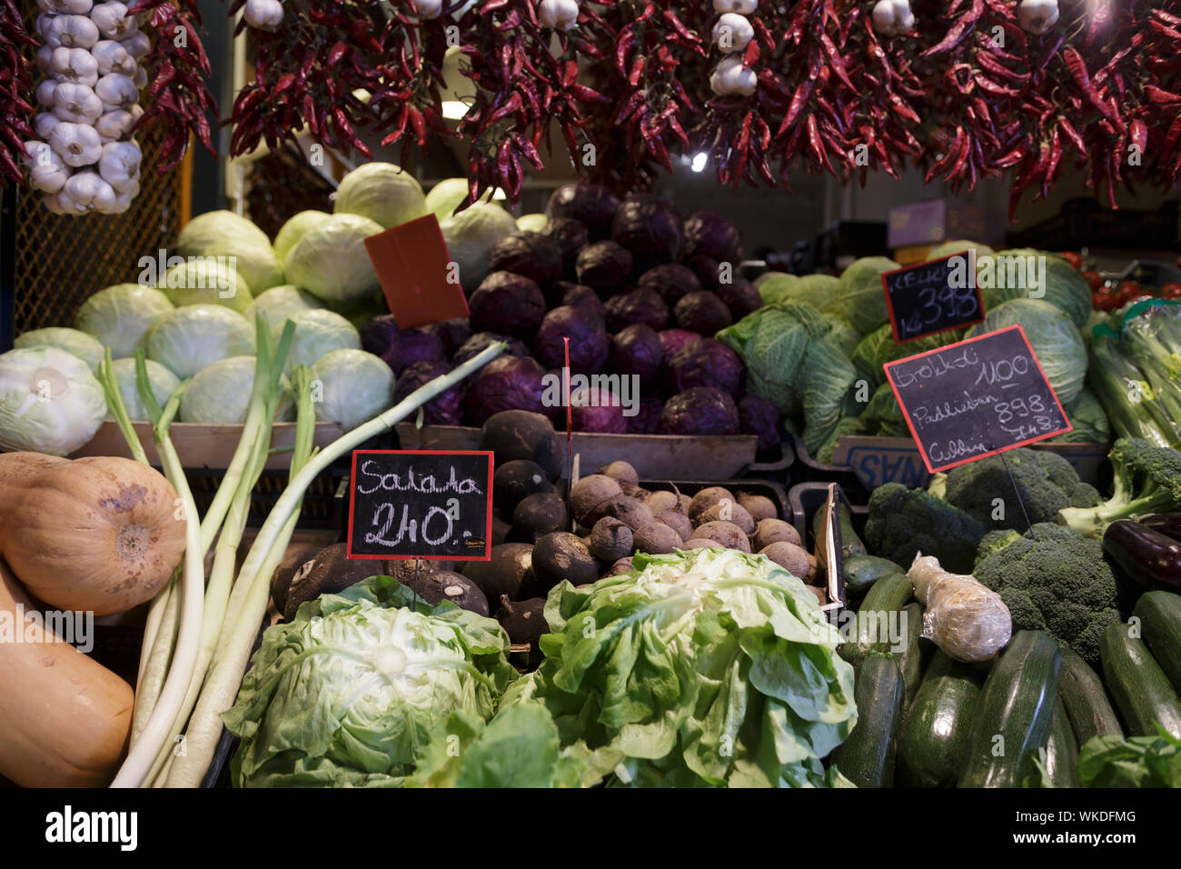 Vegetable stall in the Great Market, Budapest, Hungary Stock Photo - Alamy