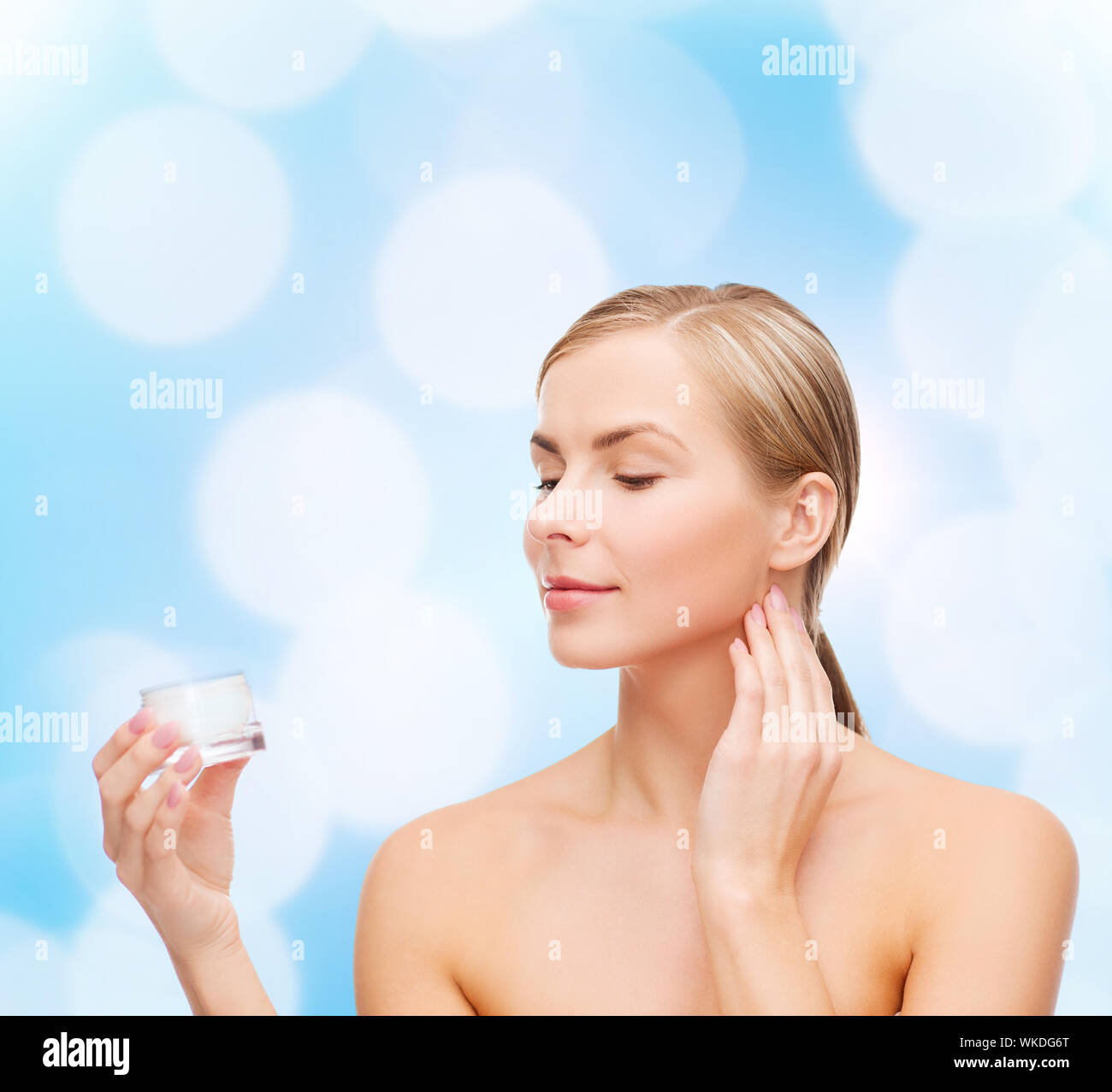 Cosmetics Health And Beauty Concept Beautiful Woman Applying Cream