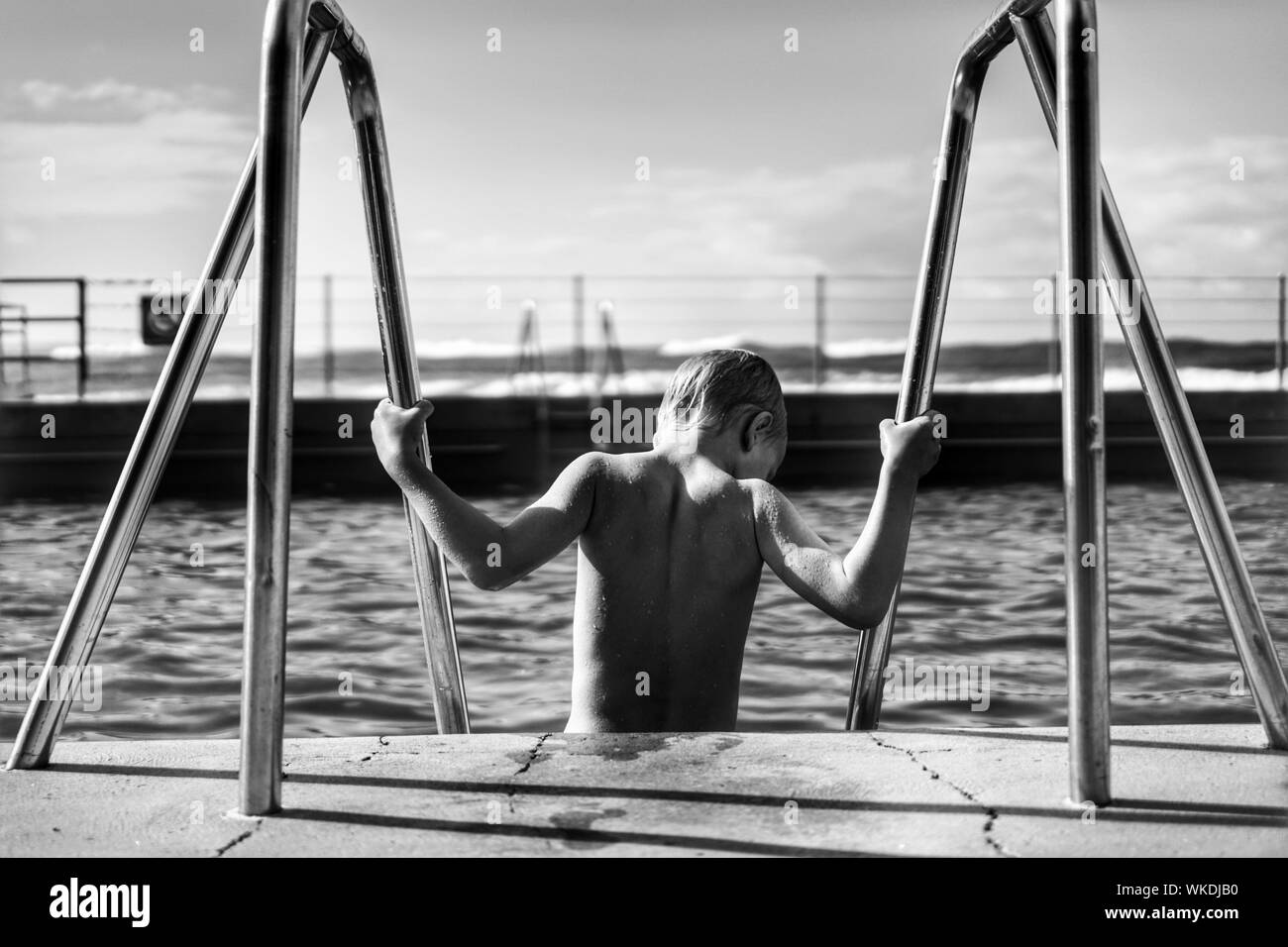 Swimming pool rear view Black and White Stock Photos & Images - Alamy