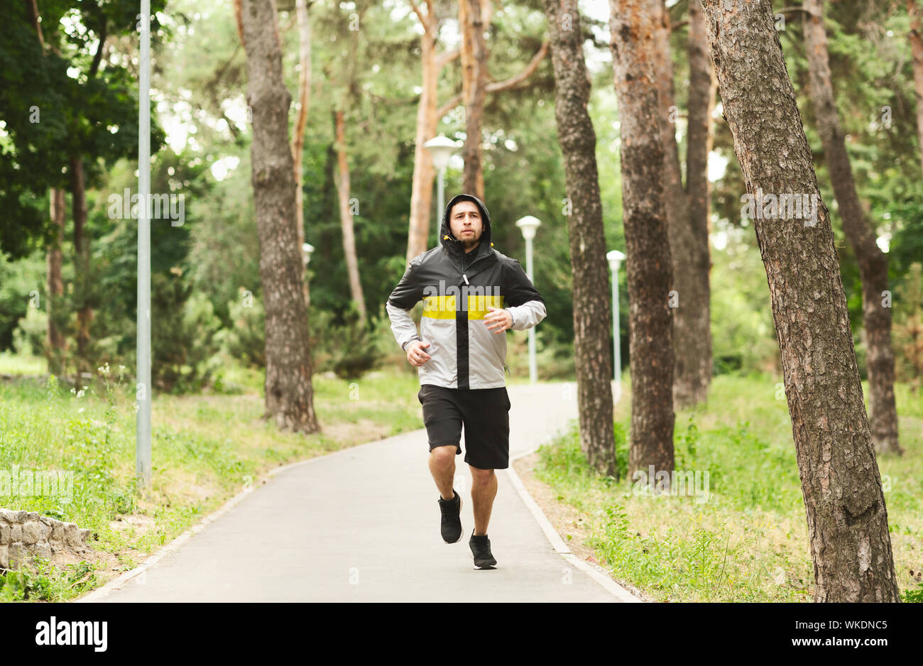Young man jogging in woods hi-res stock photography and images - Alamy