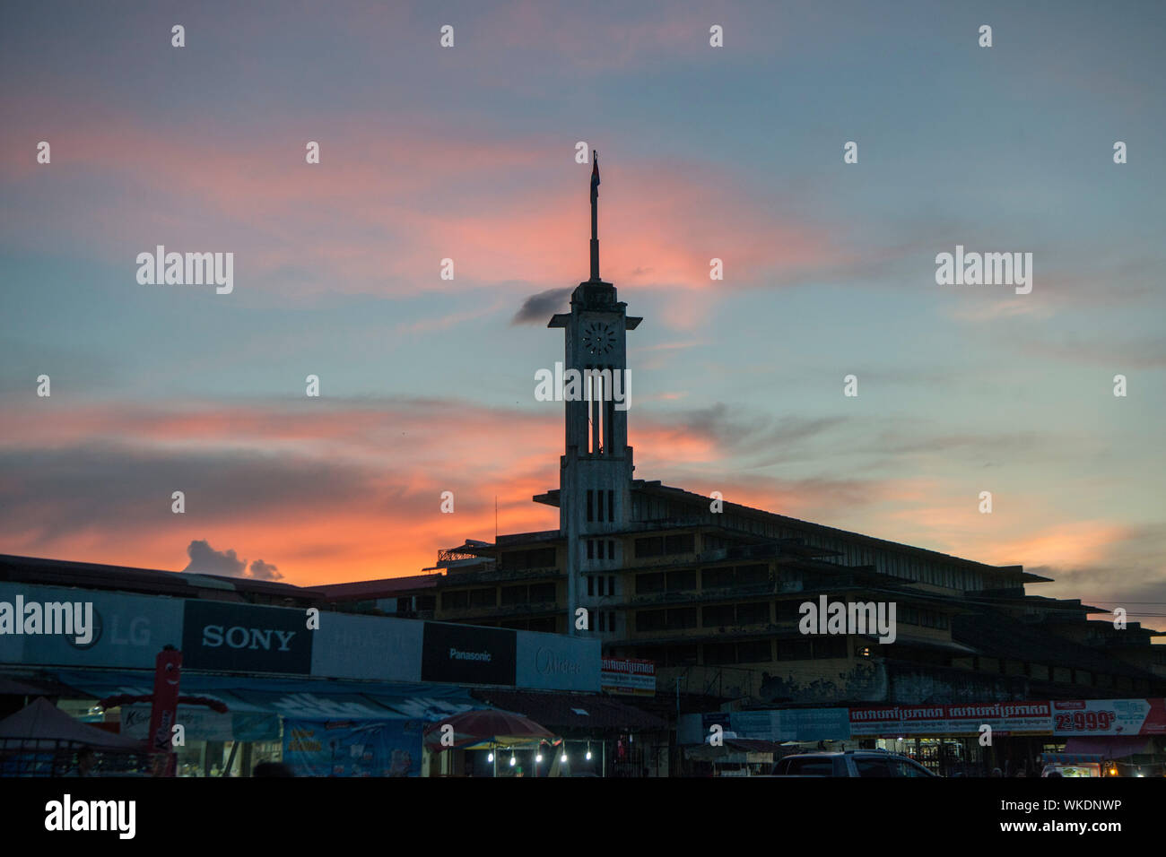 the Building of the Psar Nat market in the city centre of Battambang in ...