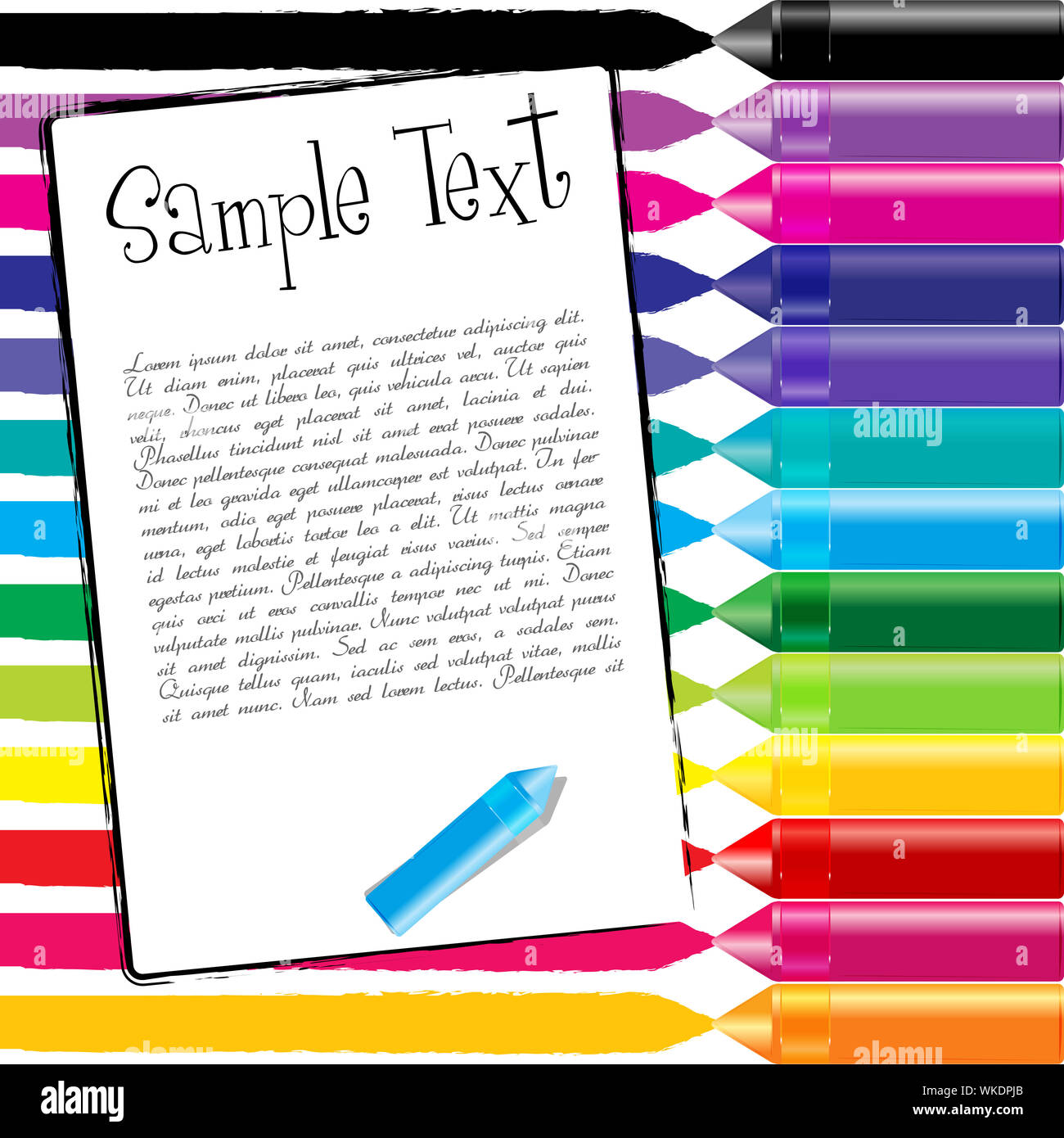 illustration of colorful crayons with paper Stock Photo - Alamy