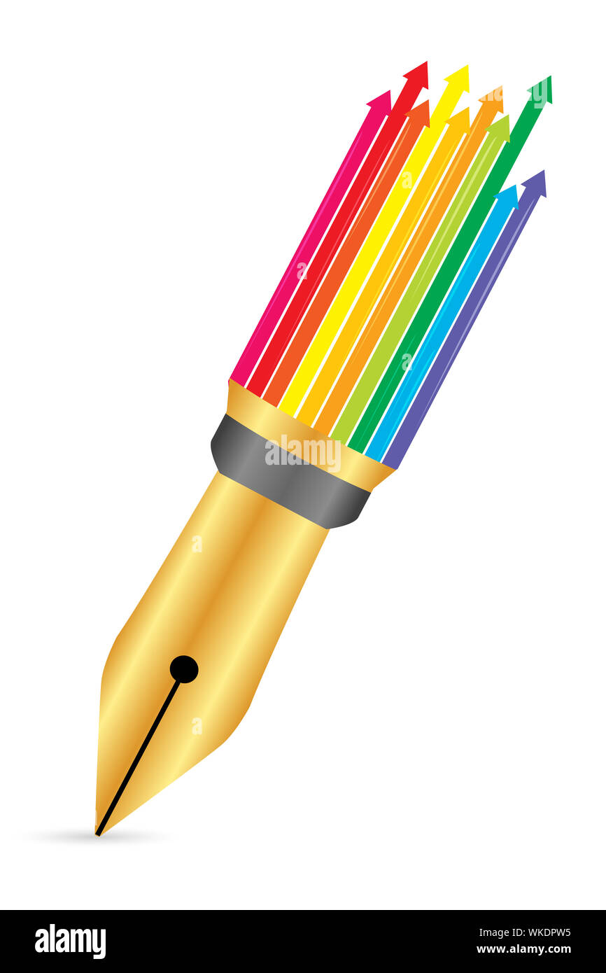 illustration of pen with colorful arrow on white background Stock Photo ...
