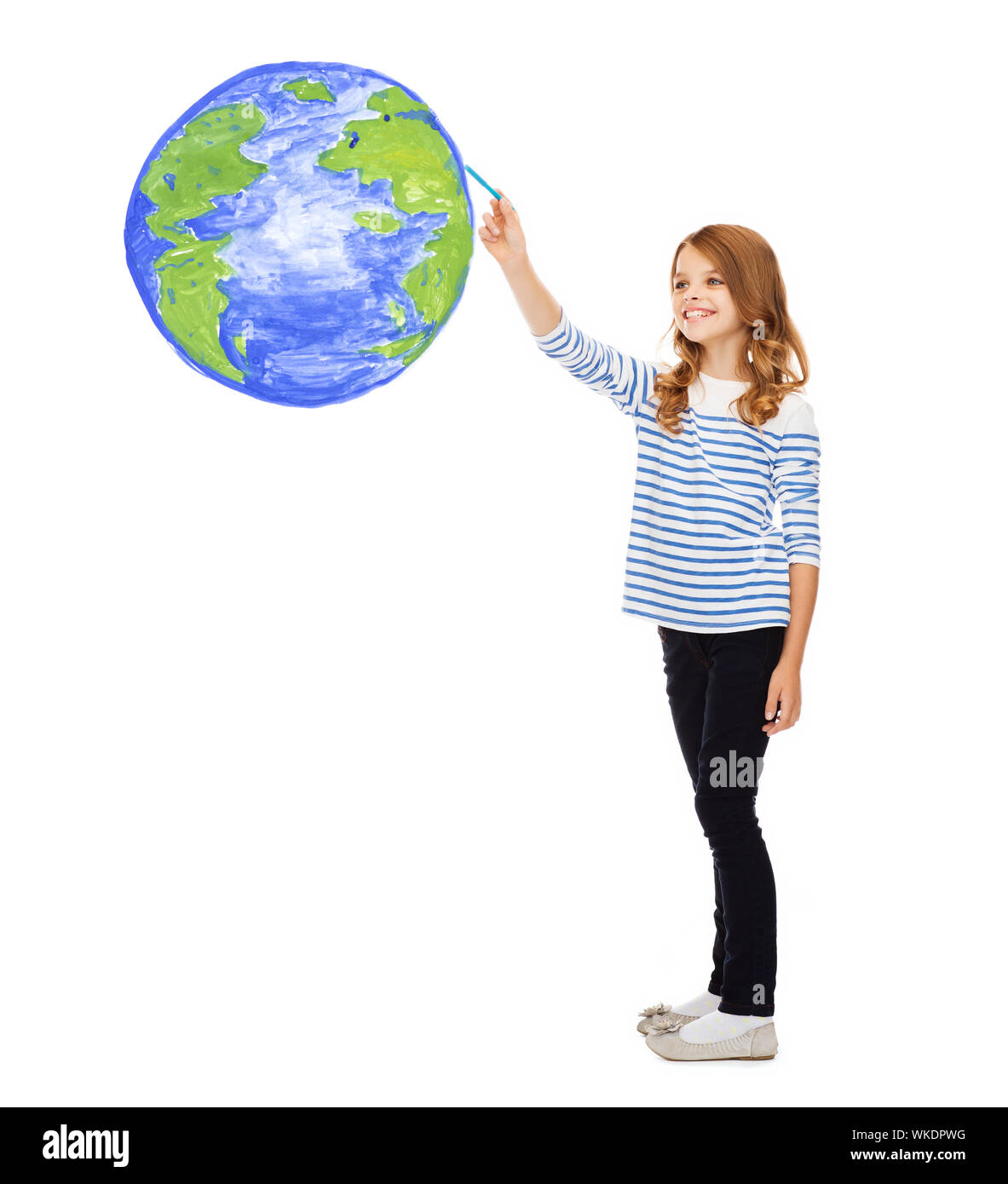 girl drawing planet earth in the air Stock Photo - Alamy